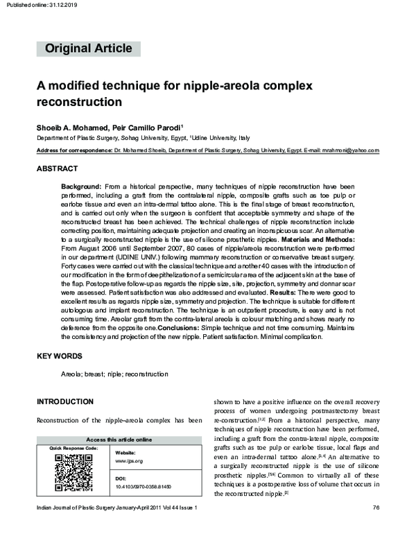 (PDF) A modified technique for nipple-areola complex reconstruction