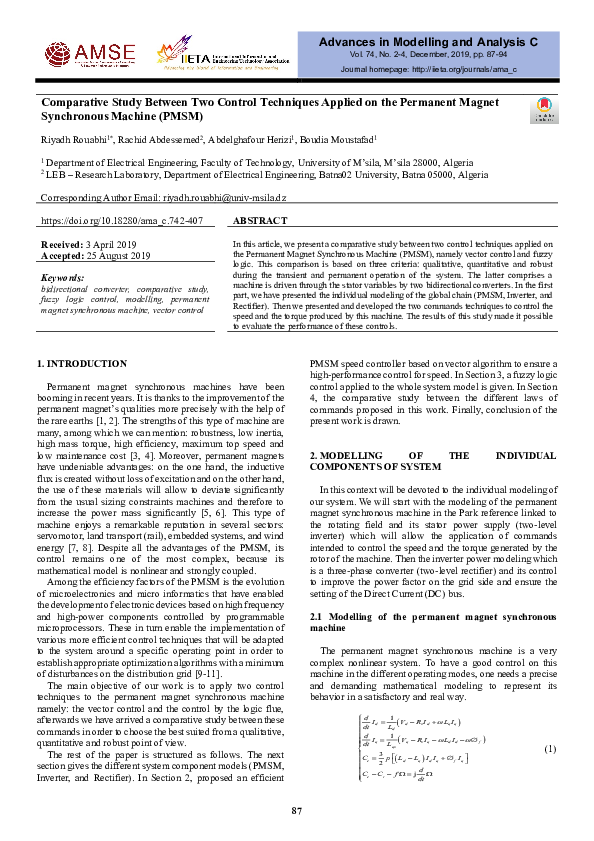 (PDF) Comparative Study Between Two Control Techniques Applied on the ...