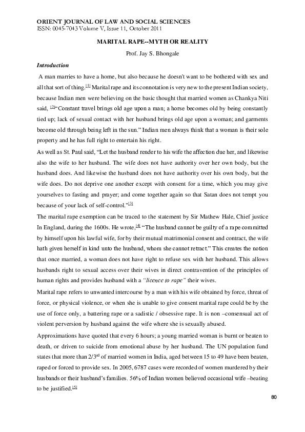 (PDF) MARITAL RAPE--MYTH OR REALITY