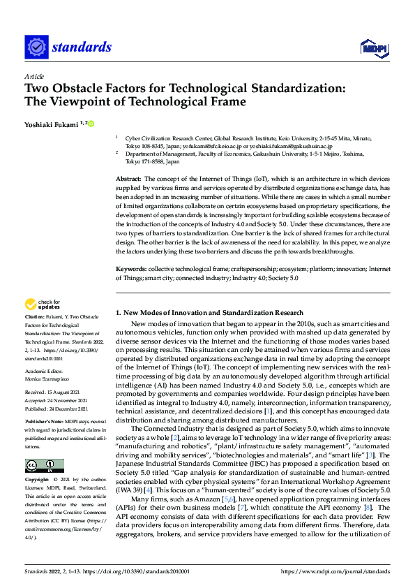 (PDF) Two Obstacle Factors for Technological Standardization: The ...