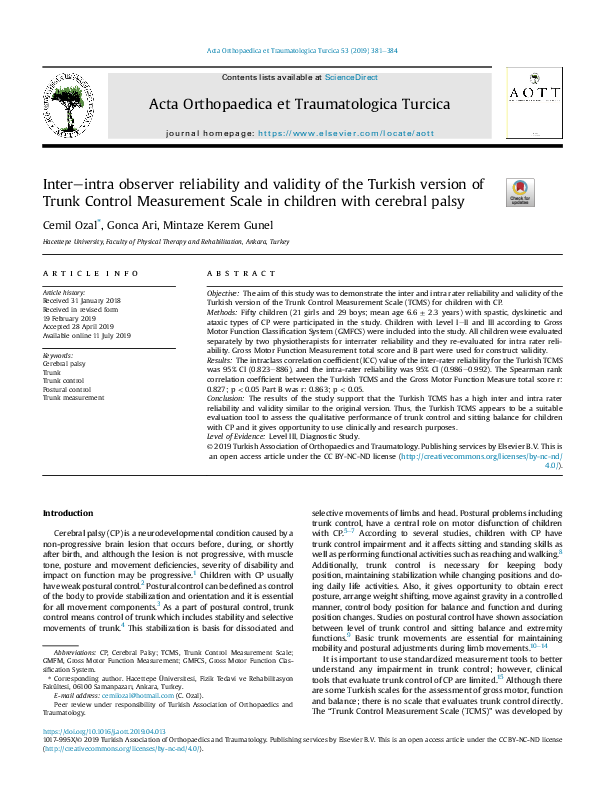 (PDF) Inter–intra observer reliability and validity of the Turkish ...