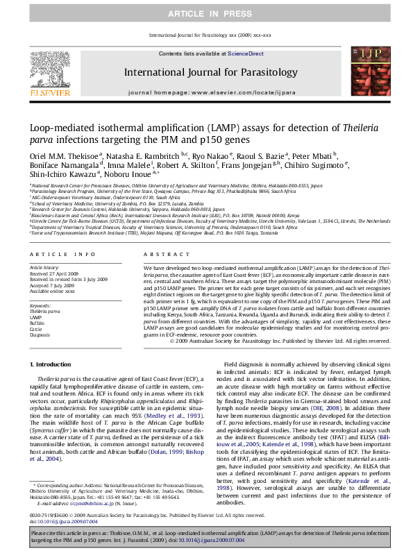 Pdf Loop Mediated Isothermal Amplification Lamp Assays For