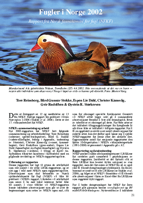 (PDF) Fugler i Norge i 2002- Rapport fra Norsk faunakomité for fugl (NFKF)