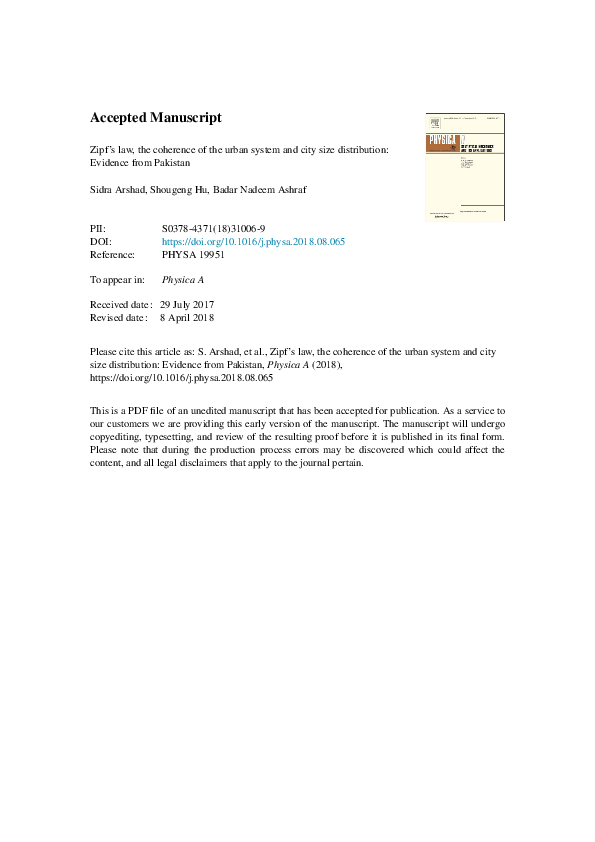 (PDF) Zipf's Law, the Coherence of the Urban System and City Size ...