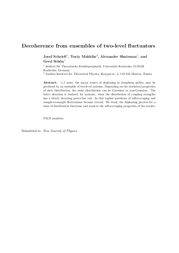 (PDF) Decoherence from ensembles of two-level fluctuators | G. Schoen ...