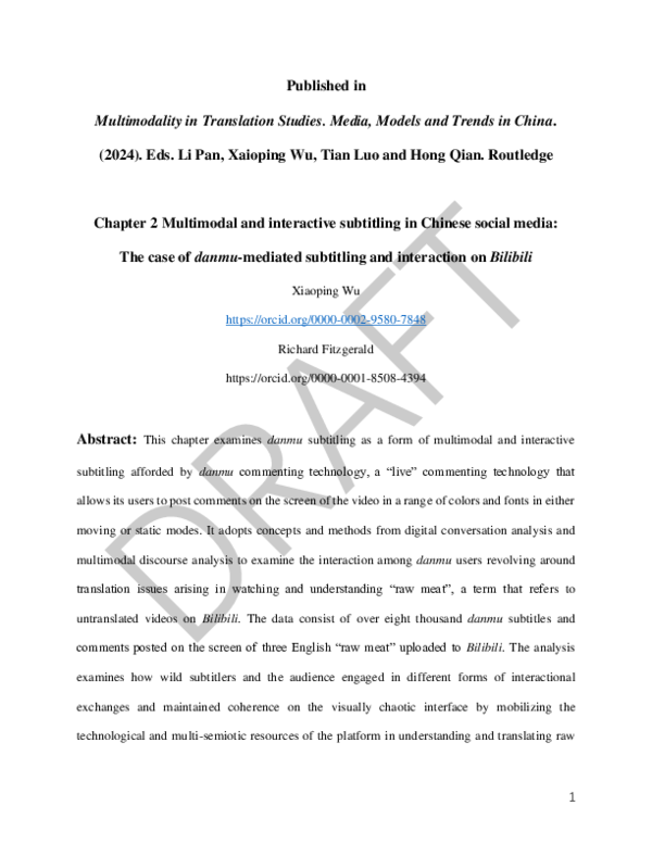 (PDF) Multimodal and interactive subtitling in Chinese social media: The case of danmu-mediated ...