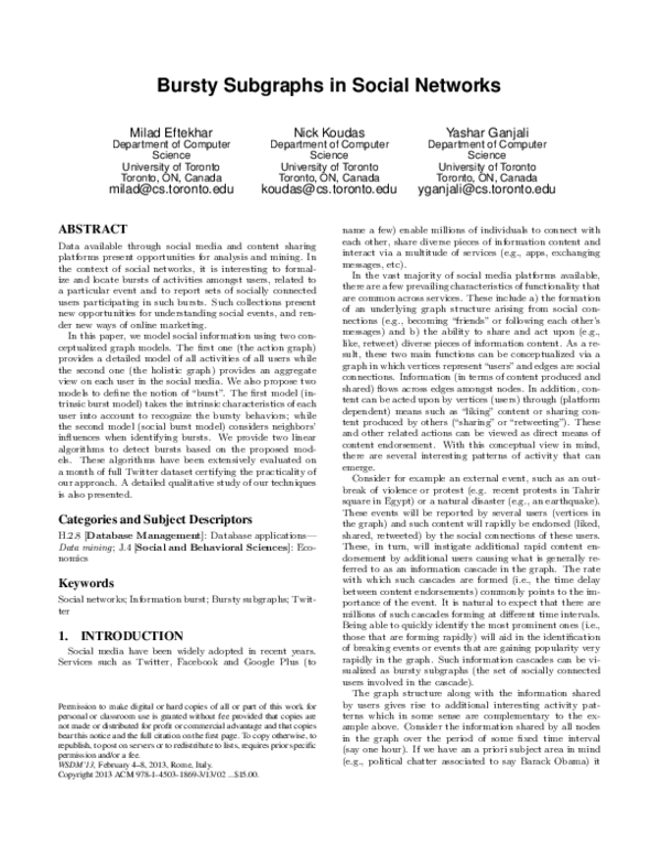 (PDF) Bursty subgraphs in social networks