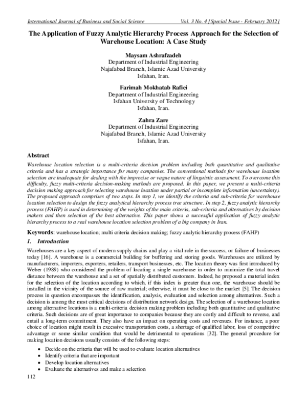 Pdf The Application Of Fuzzy Analytic Hierarchy Process Approach For