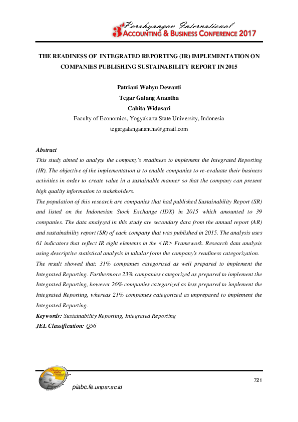 (PDF) The Readiness of Integrated Reporting (Ir) Implementation on ...