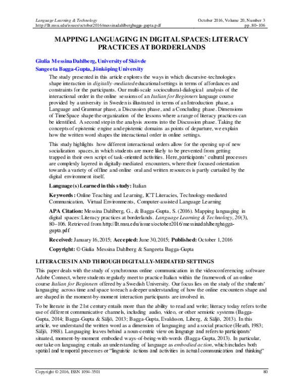 (PDF) Languaging and Literacy in Digital Learning