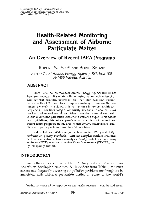 (PDF) Health-related monitoring and assessment of airborne particulate matter