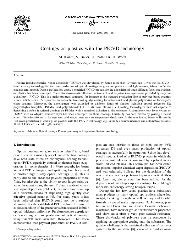 (PDF) Coatings on plastics with the PICVD technology
