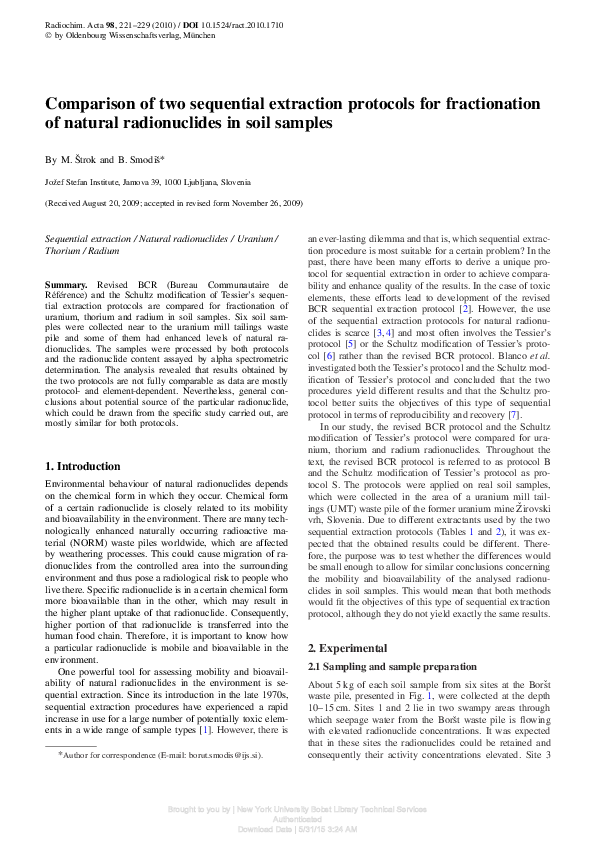 (PDF) Comparison of two sequential extraction protocols for fractionation of natural ...