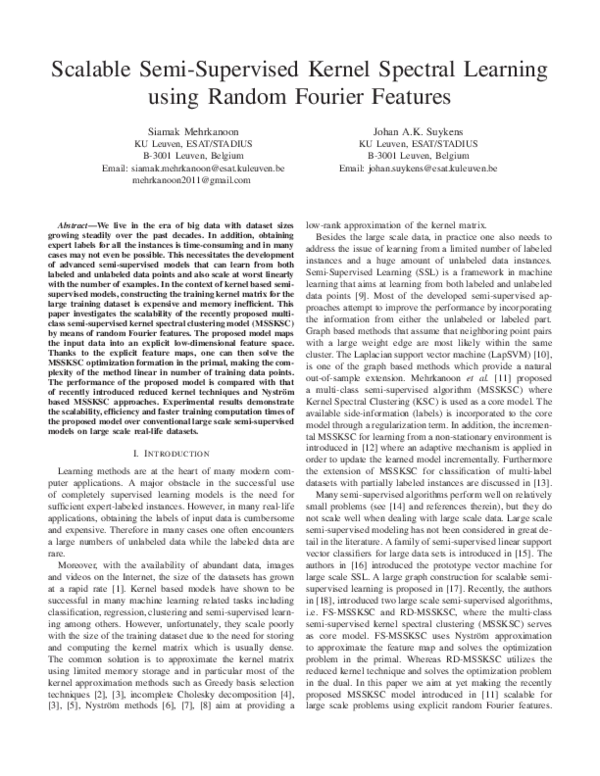 (PDF) Scalable Semi-supervised kernel spectral learning using random Fourier features