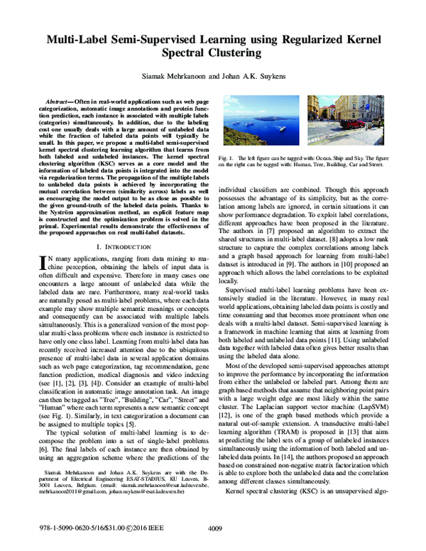 (PDF) Multi-label semi-supervised learning using regularized kernel spectral clustering