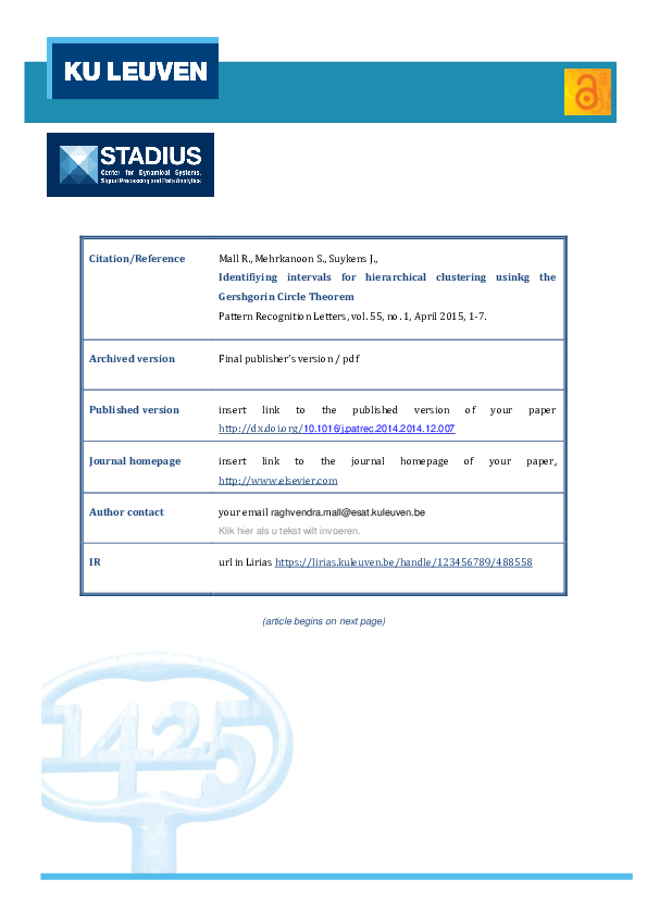 Pdf Identifying Intervals For Hierarchical Clustering Using The Gershgorin Circle Theorem
