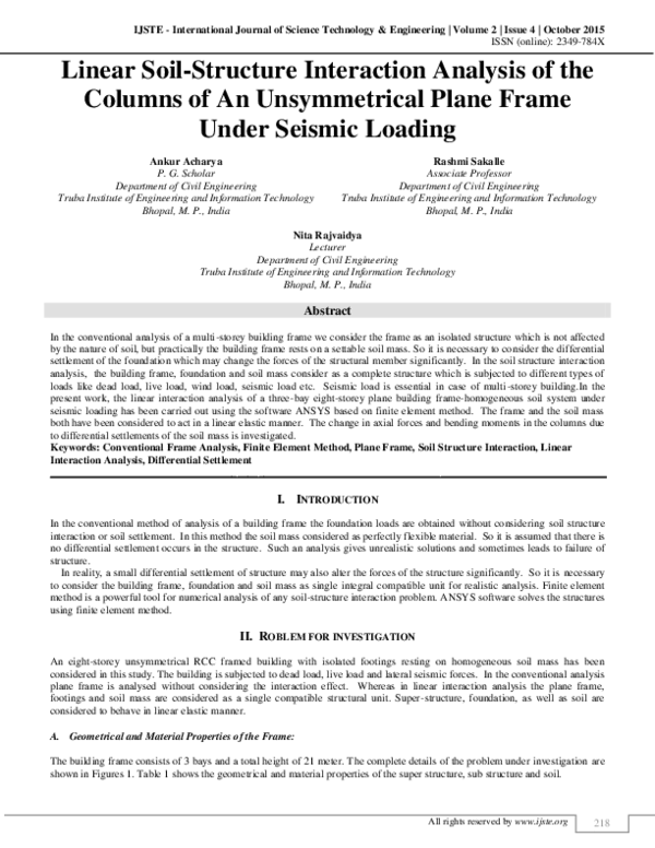 (PDF) Linear Soil-Structure Interaction Analysis of the Columns of An Unsymmetrical Plane Frame ...