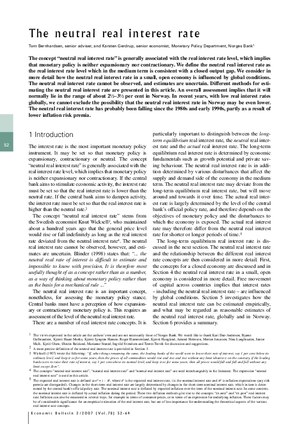 (PDF) The neutral real interest rate | Karsten Gerdrup - Academia.edu