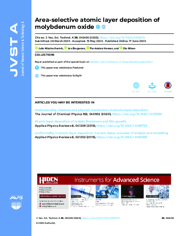 (PDF) Area-selective atomic layer deposition of molybdenum oxide