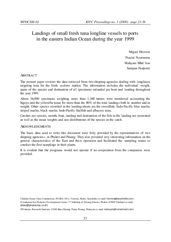 (PDF) Landings of small fresh tuna longline vessels to ports in the ...