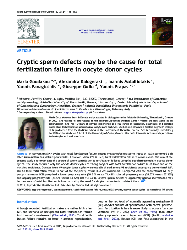 (PDF) Cryptic sperm defects may be the cause for total fertilization ...