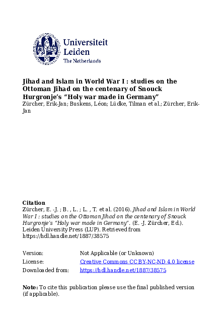 (PDF) Jihad and Islam in World War I : studies on the Ottoman Jihad on ...
