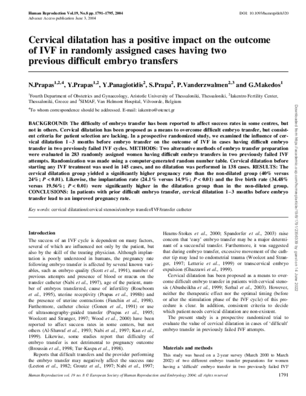 (PDF) Cervical dilatation has a positive impact on the outcome of IVF ...