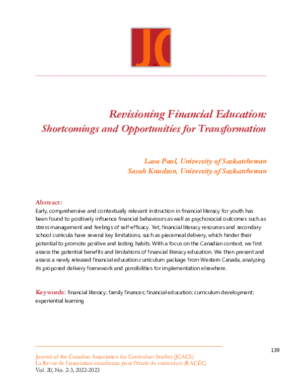 (PDF) Revisioning Financial Education: Shortcomings and Opportunities ...
