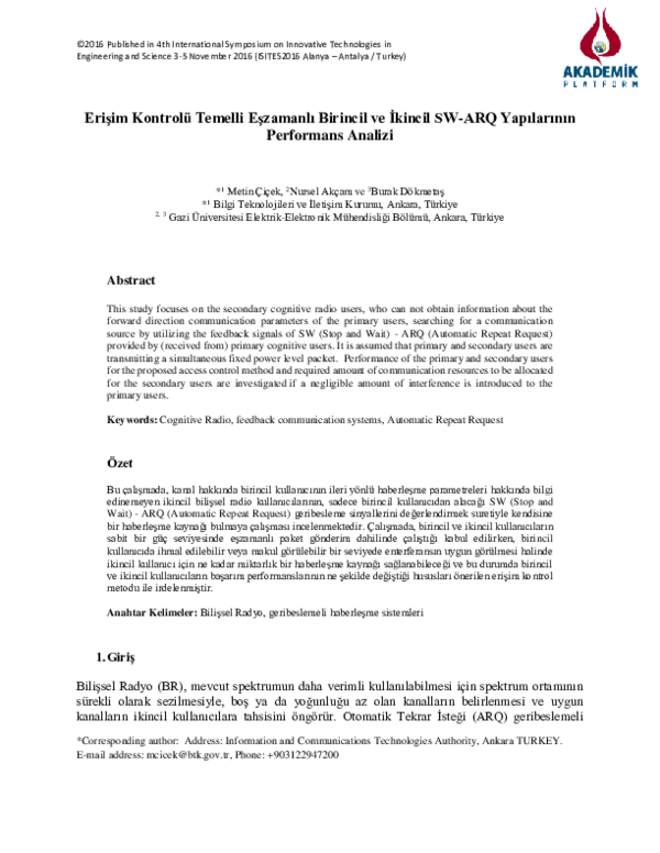(PDF) Erişim Kontrolü Temelli Eşzamanlı Birincil ve İkincil SW-ARQ ...