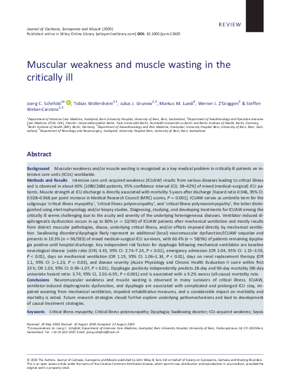 (PDF) Muscular weakness and muscle wasting in the critically ill