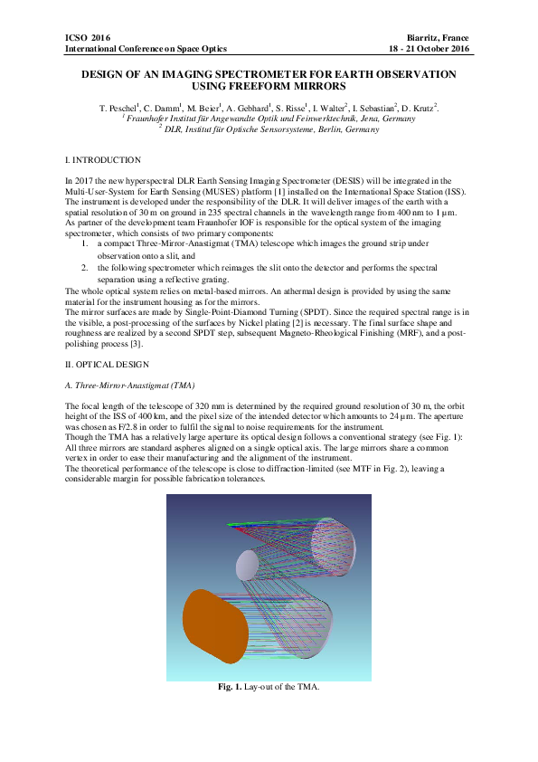 (PDF) Design of an imaging spectrometer for earth observation using freeform mirrors