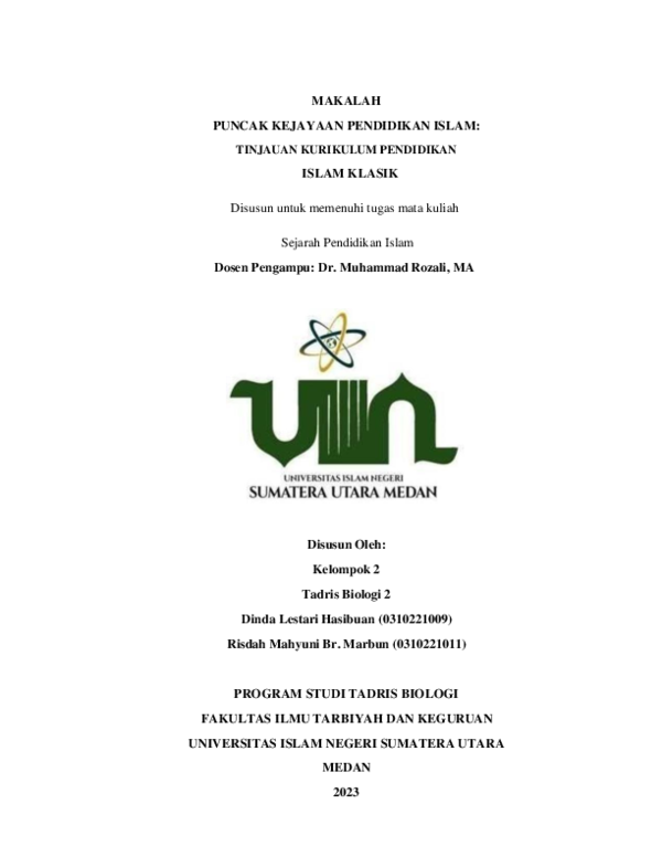 (PDF) MAKALAH PUNCAK KEJAYAAN PENDIDIKAN ISLAM: TINJAUAN KURIKULUM PENDIDIKAN ISLAM KLASIK