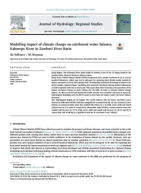 (PDF) Modelling impact of climate change on catchment water balance ...