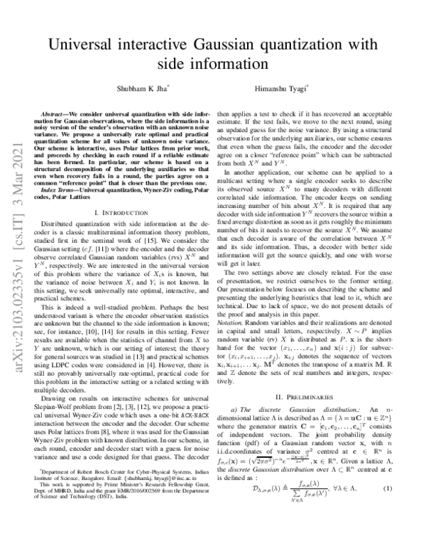 (PDF) Interactive Gaussian Quantization with Side Info