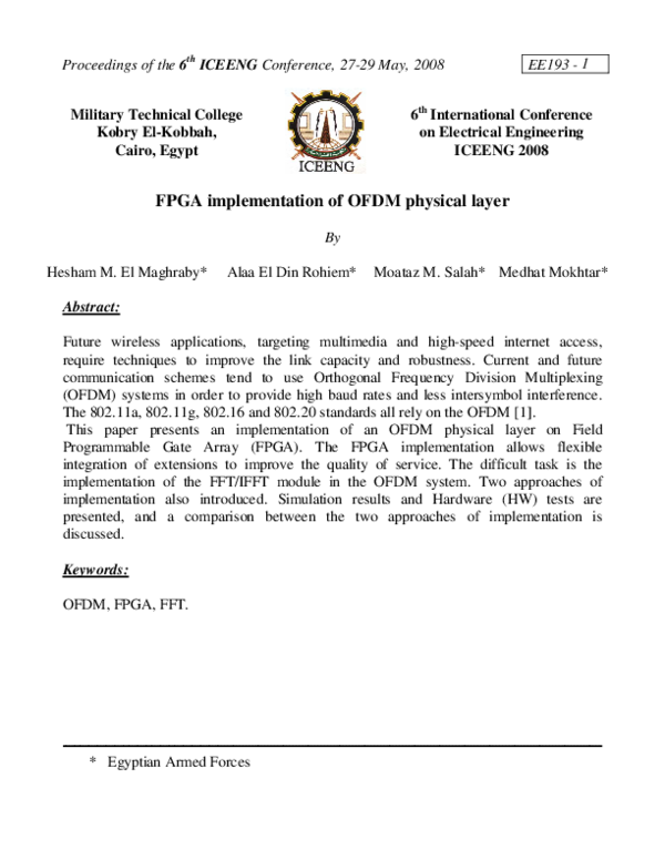(PDF) FPGA implementation of OFDM physical layer