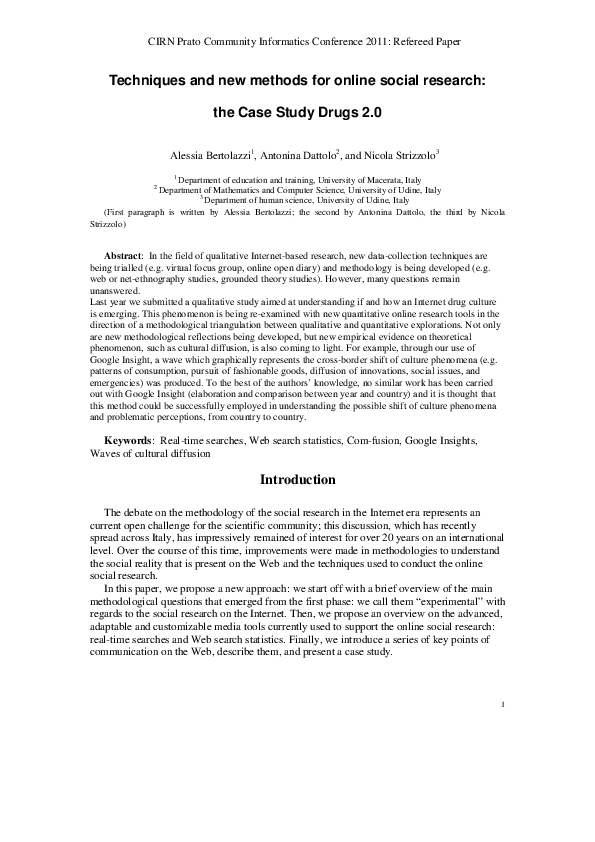 (PDF) Techniques and new methods for online social research: the Case ...