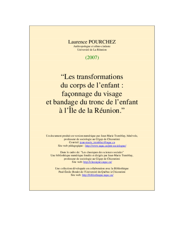 (PDF) Transformations Du Corps De L'Enfant