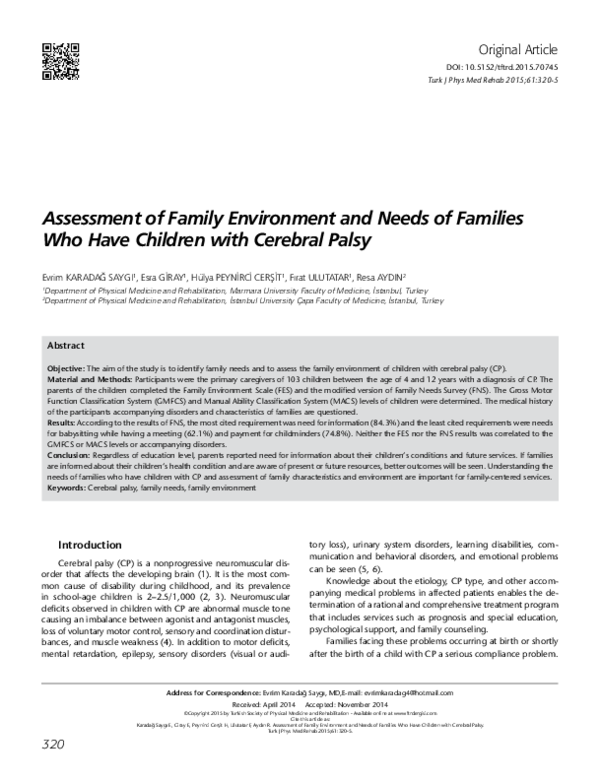 (PDF) Assessment of Family Environment and Needs of Families Who Have ...
