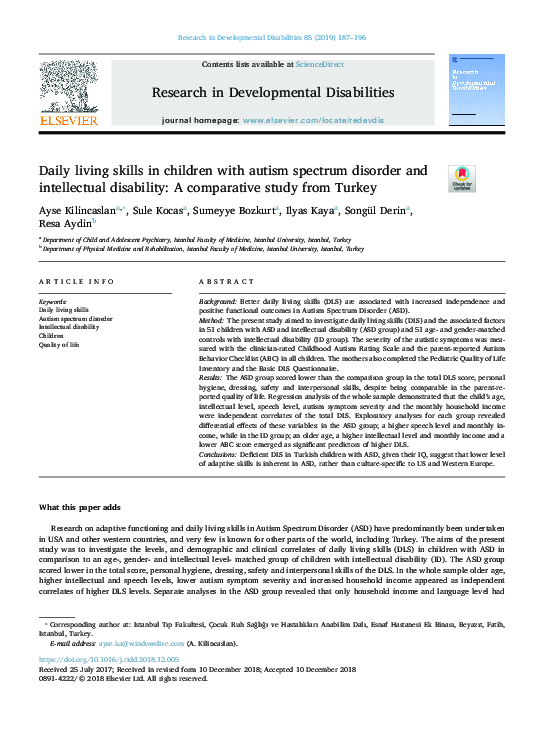 (PDF) Daily living skills in children with autism spectrum disorder and ...