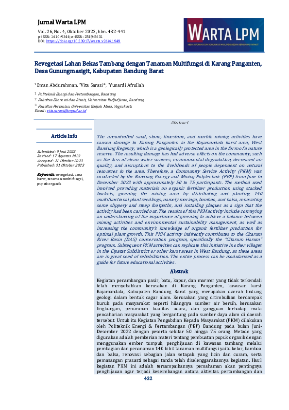 (PDF) Revegetasi Lahan Bekas Tambang dengan Tanaman Multifungsi di ...