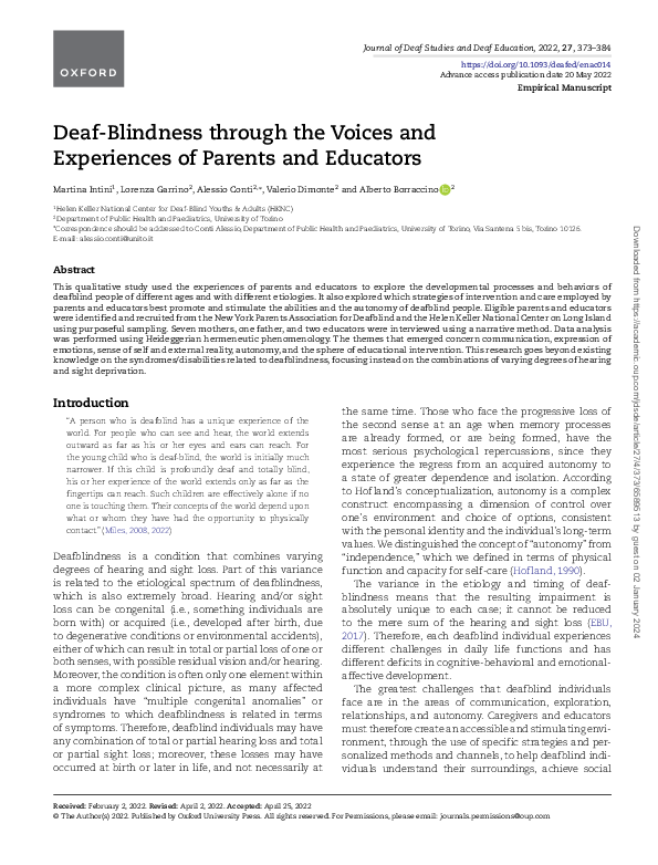 (PDF) Deaf-Blindness through the Voices and Experiences of Parents and ...