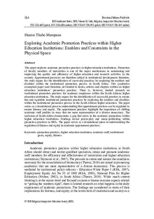 (PDF) Exploring Academic Promotion Practices within Higher Education ...