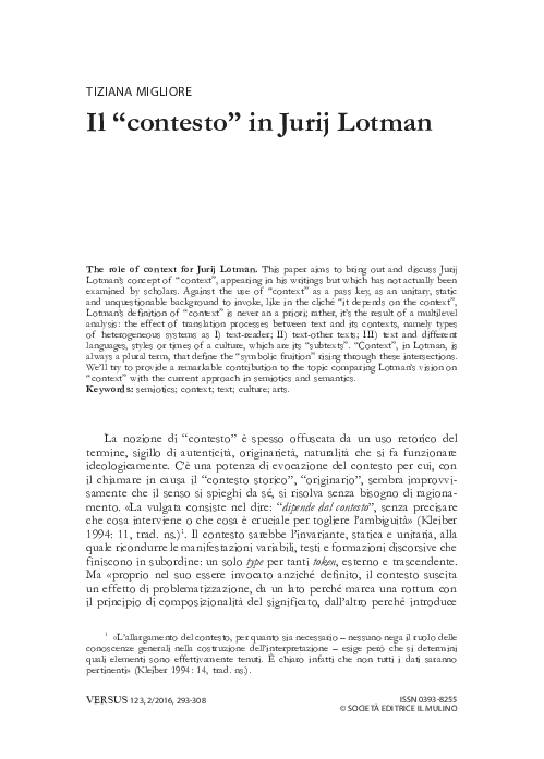 (PDF) Il contesto in Jurij Lotman