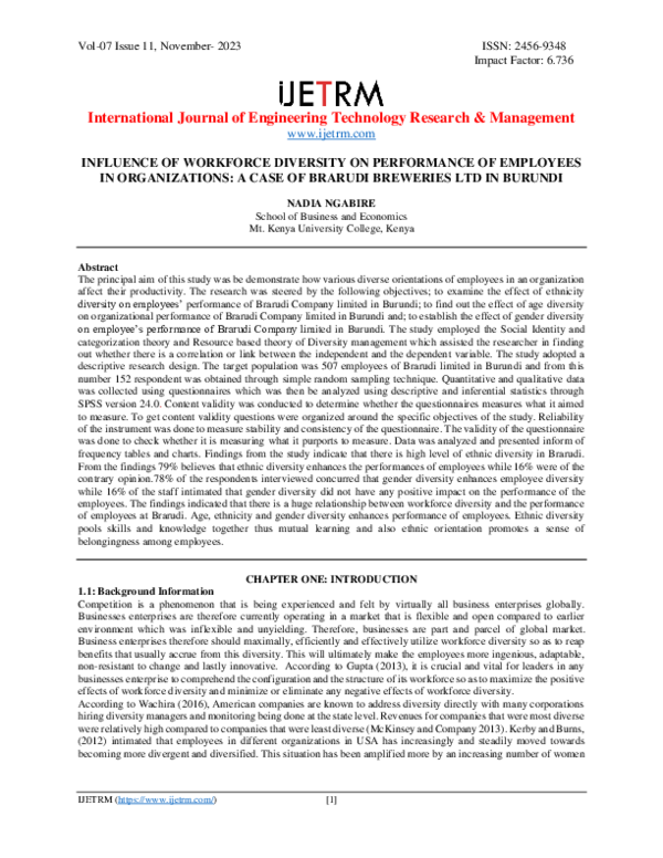 (PDF) INFLUENCE OF WORKFORCE DIVERSITY ON PERFORMANCE OF EMPLOYEES IN ...