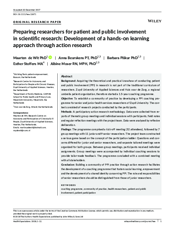 (PDF) Preparing researchers for patient and public involvement in ...