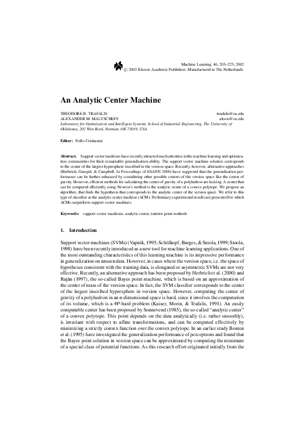 (PDF) An Analytic Center Machine