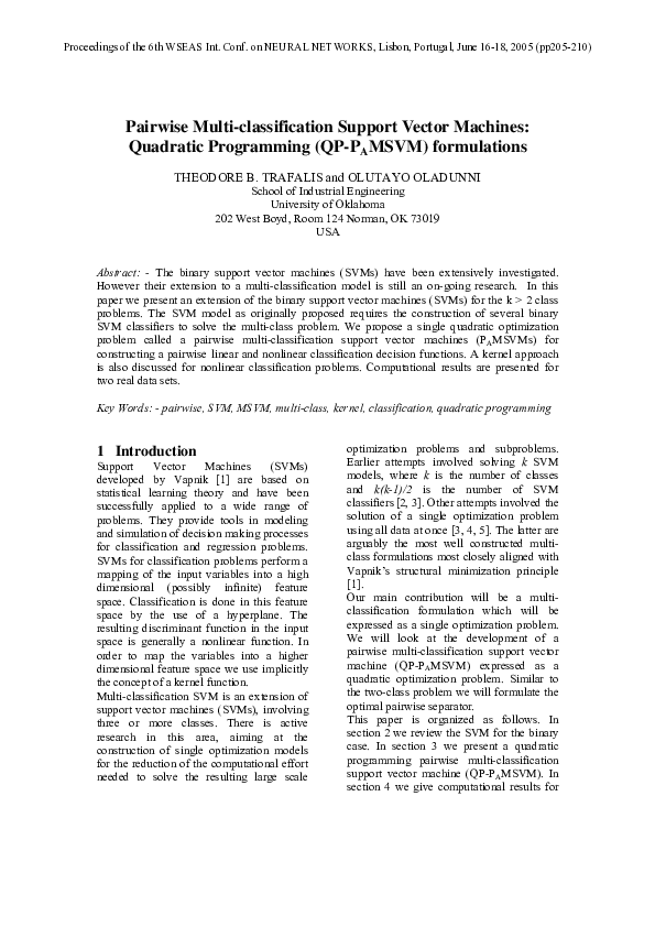 (PDF) Pairwise Multi-classification Support Vector Machines: Quadratic Programming (QP-PAMSVM ...