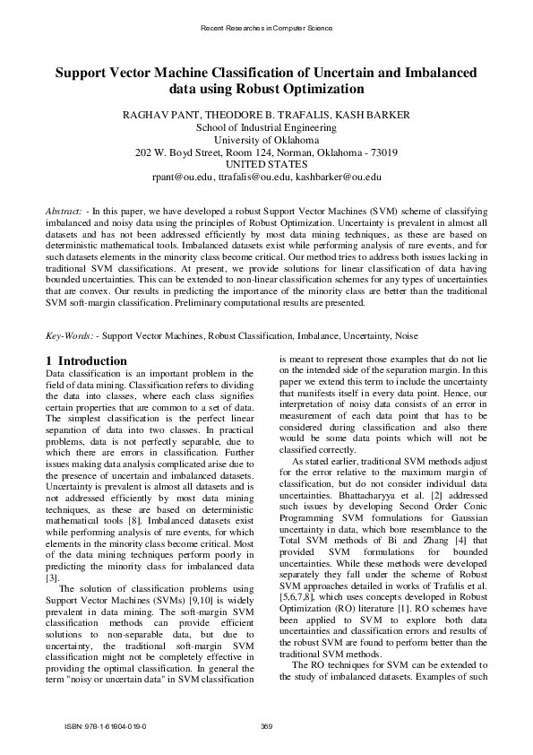 Pdf Support Vector Machine Classification Of Uncertain And Imbalanced Data Using Robust