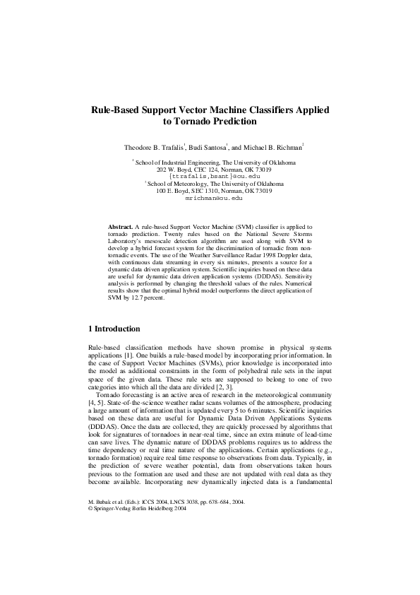 (PDF) Rule-Based Support Vector Machine Classifiers Applied to Tornado Prediction | Theodore ...