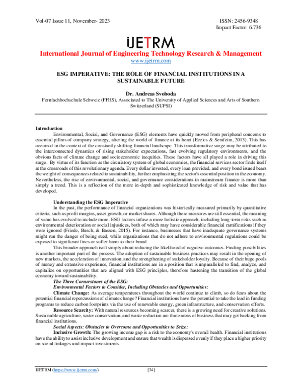 (PDF) ESG IMPERATIVE: THE ROLE OF FINANCIAL INSTITUTIONS IN A ...